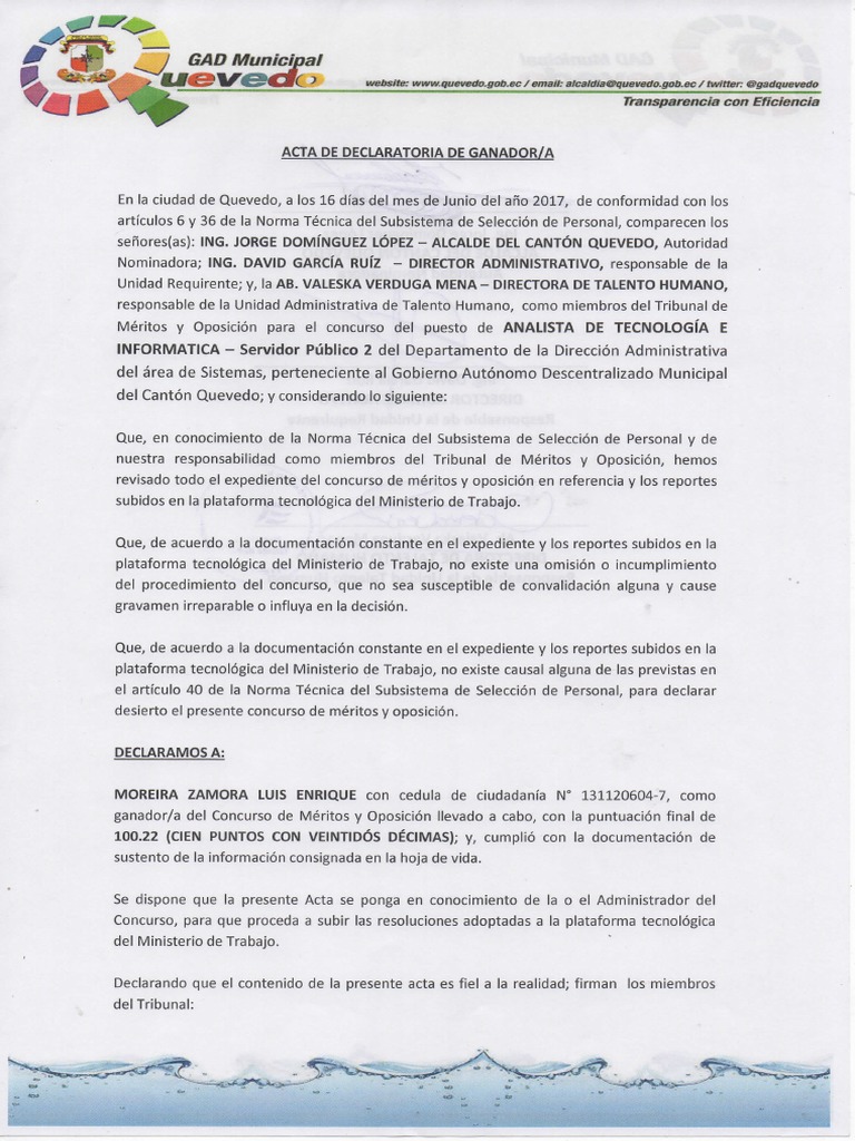 1169 95799 Acta Declaratoria Ganador | PDF | Gobierno