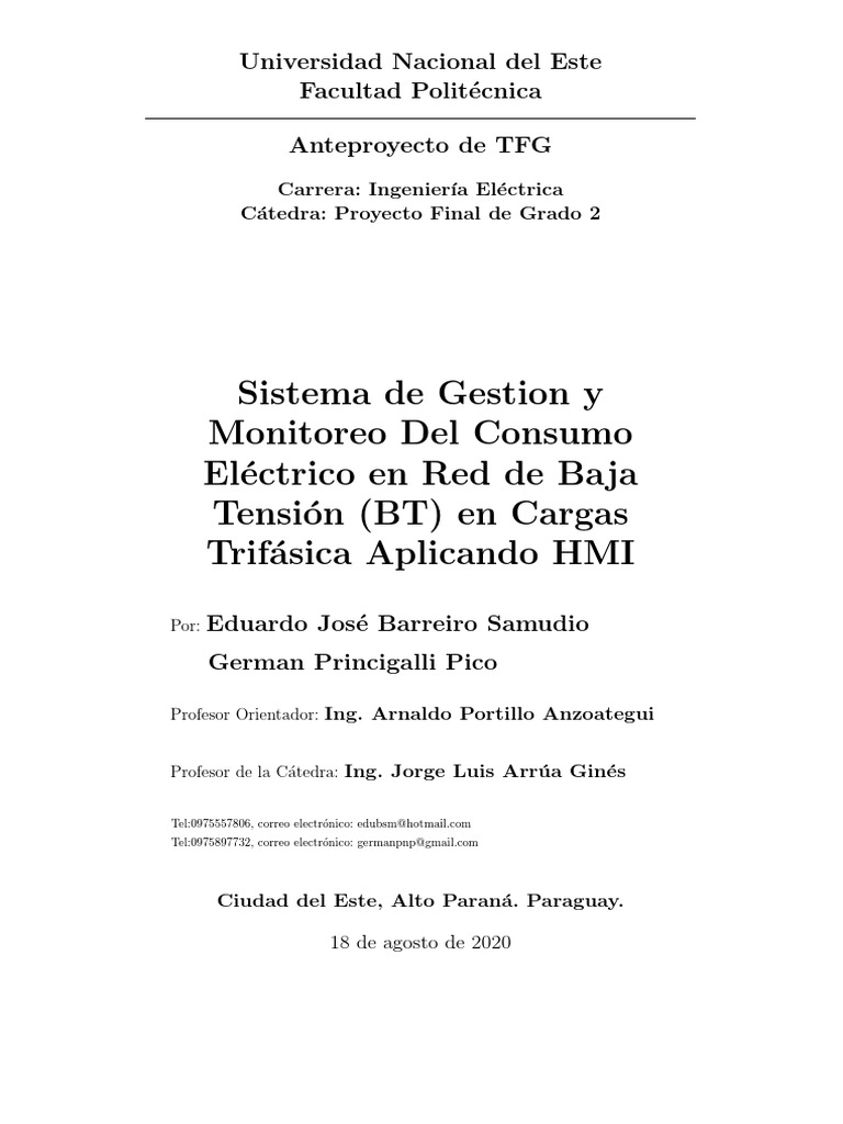 Anteproyecto - TFG (1) 19-08-2020 | PDF | Ingenieria Eléctrica | Corriente eléctrica