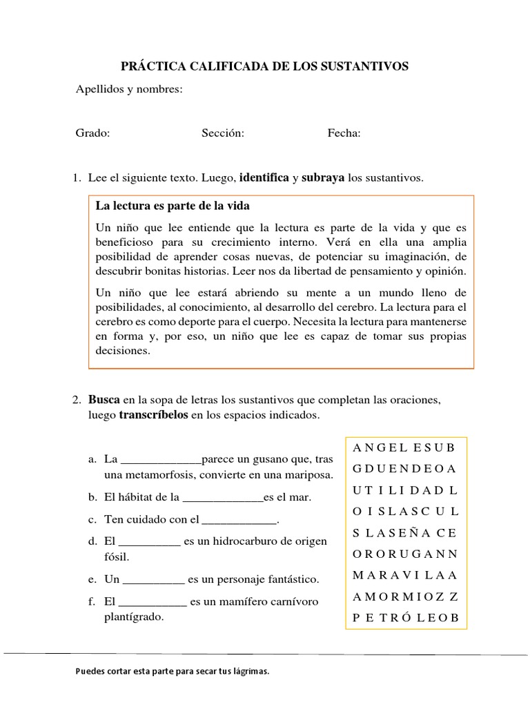 Práctica de Sustantivos para Niños | PDF