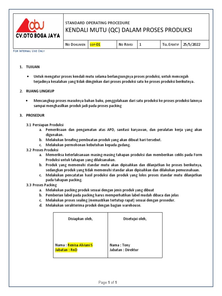 SOP Kendali Mutu | PDF