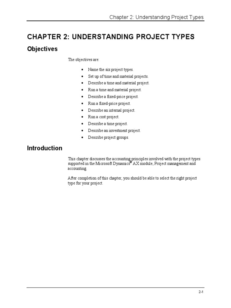 Chapter 2: Understanding Project Types: Objectives | PDF | Debits And ...