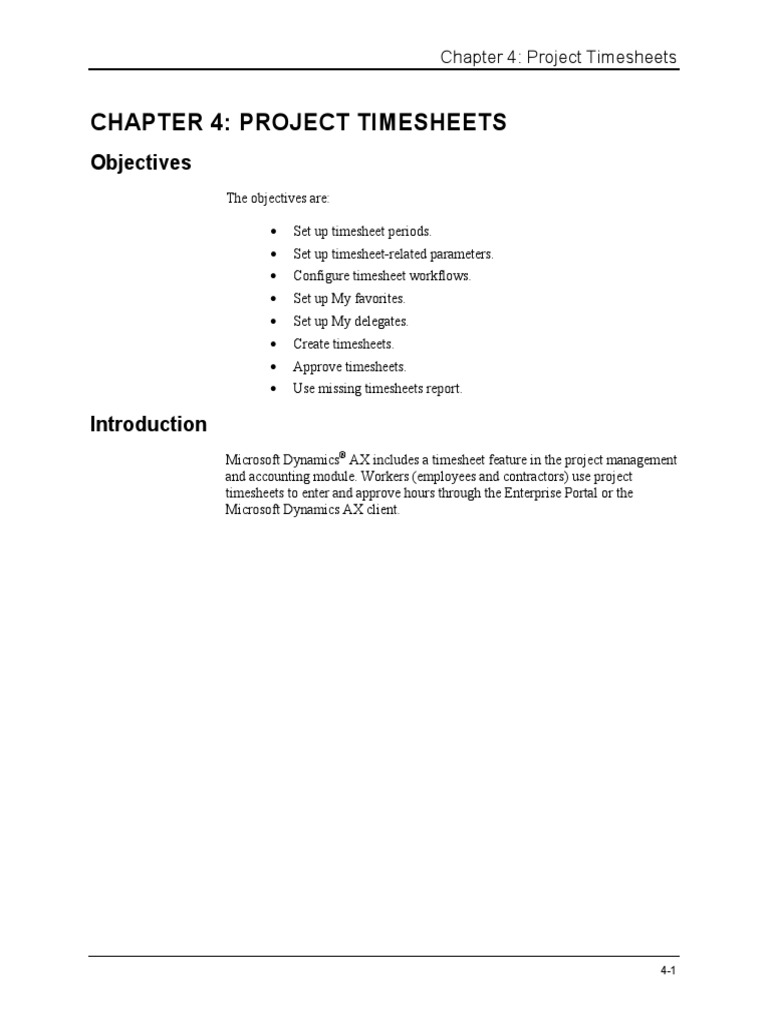 Chapter 4: Project Timesheets: Objectives | PDF | Parameter (Computer Programming) | Information ...