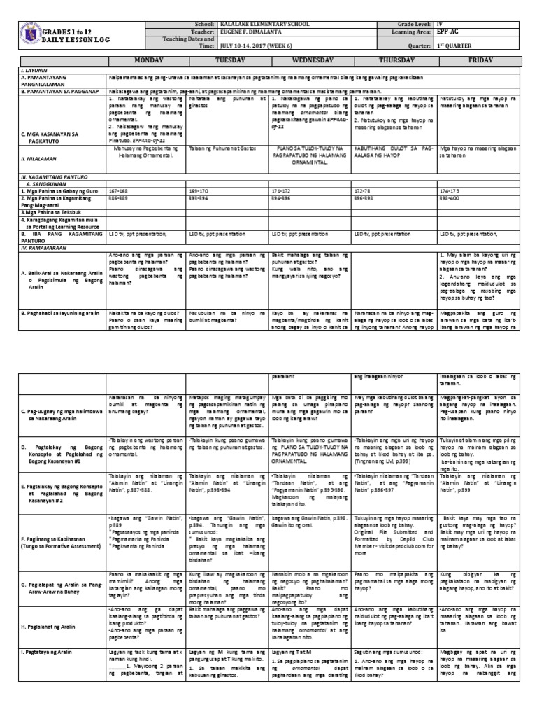 DLL Epp-Ag 4 q1 w6 | PDF