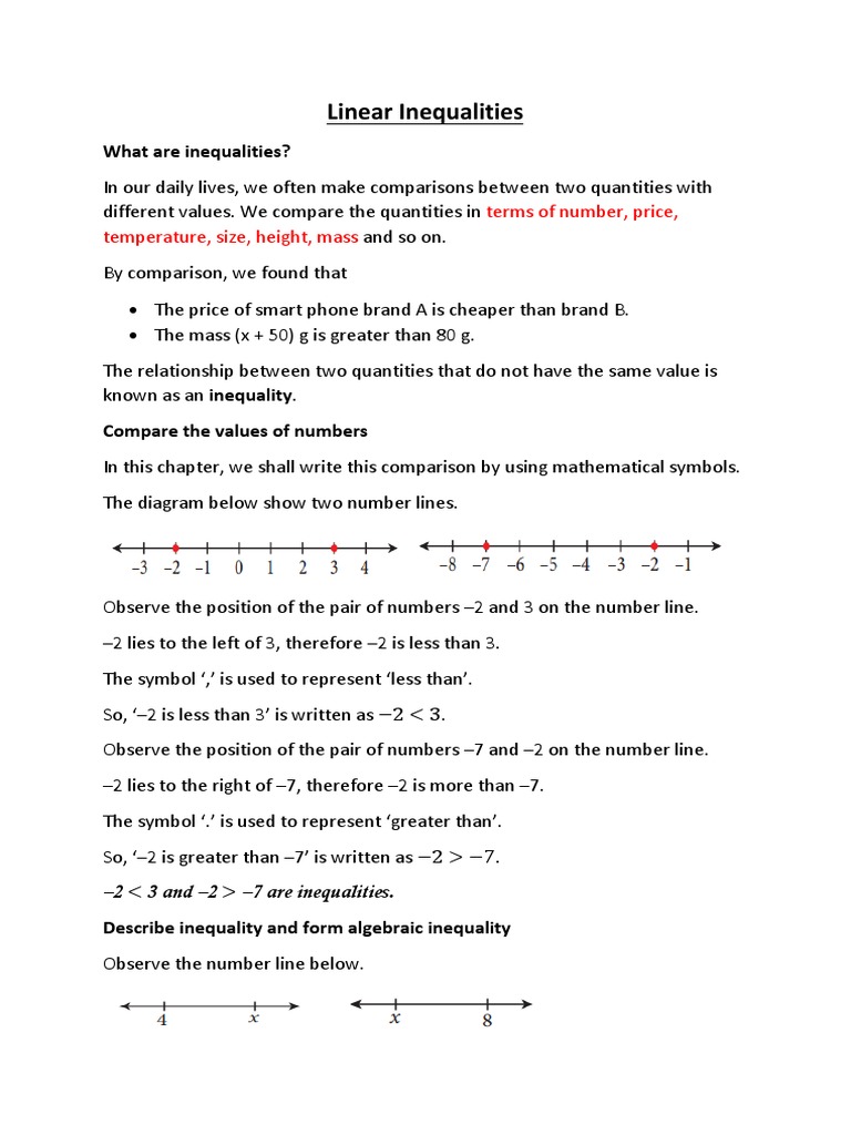Linear Inequalities | PDF | Inequality (Mathematics) | Abstract Algebra