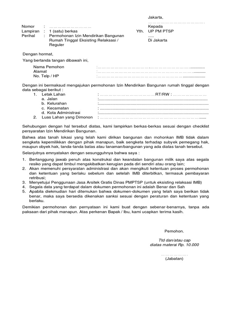 Form Isian Imb Reguler Atau Relaksasi | PDF