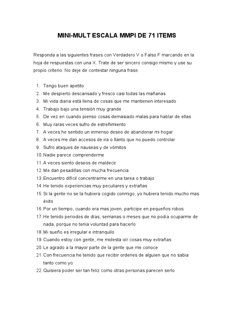 MINI MULT Preguntas | PDF