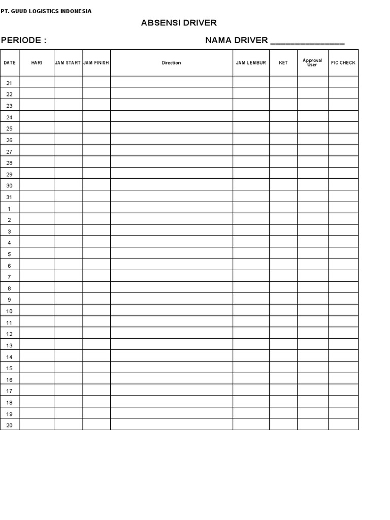 Form Absen Driver | PDF
