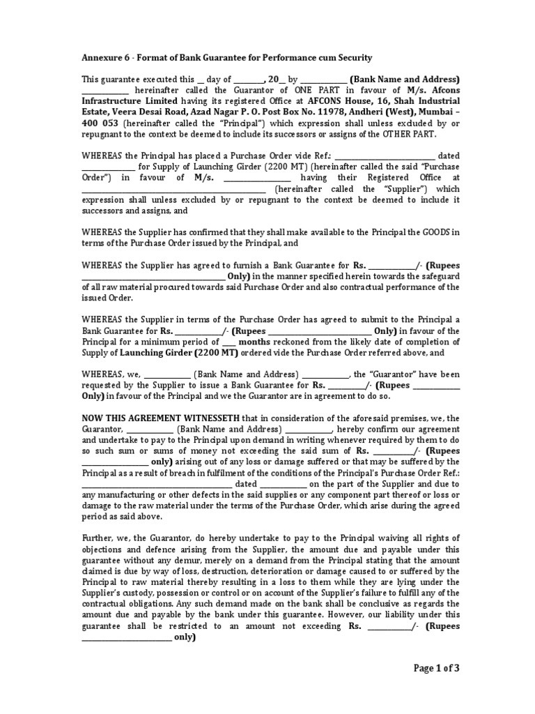 Performance Bank Guarantee Format | PDF | Guarantee | Surety