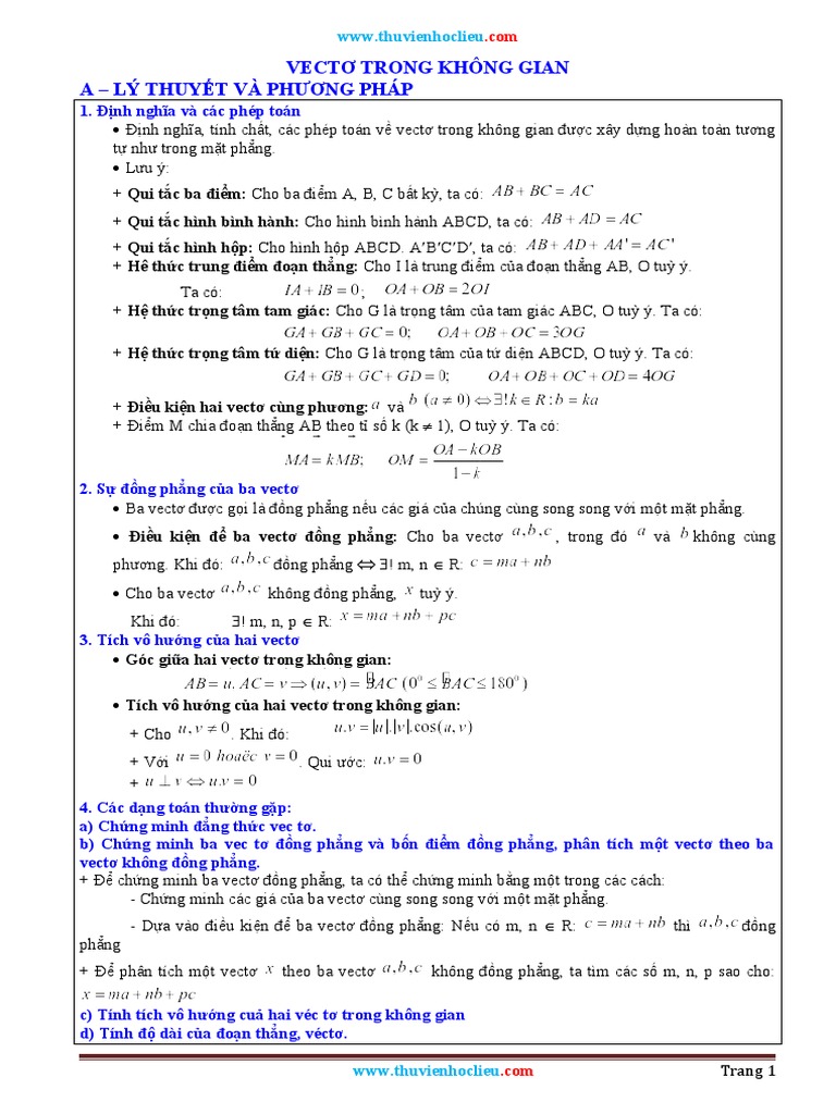 90 Cau Trac Nghiem Vecto Trong Khong Gian Co Dap An | PDF