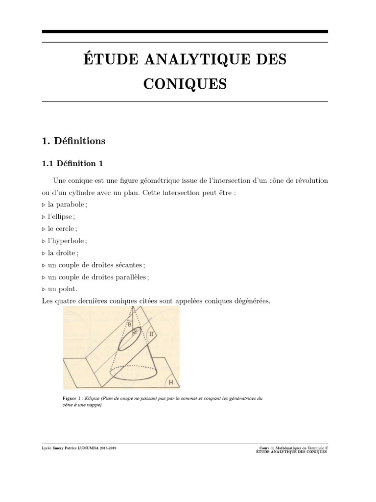 Étude Analytique Des Coniques: 1. Définitions | PDF | Ellipse | Formes géométriques