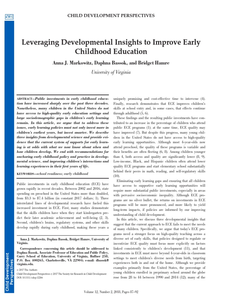 Leveraging Developmental Insights To Improve Early Childhood Education ...