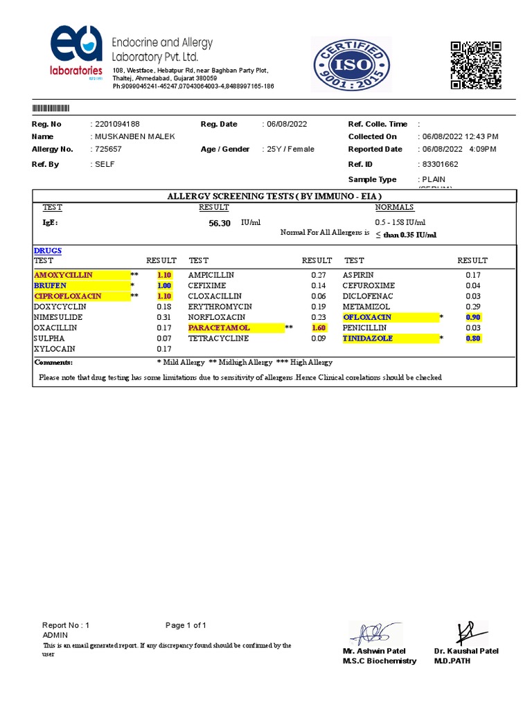Allergy Screening Tests (By Immuno - Eia) | PDF | Allergy | World ...