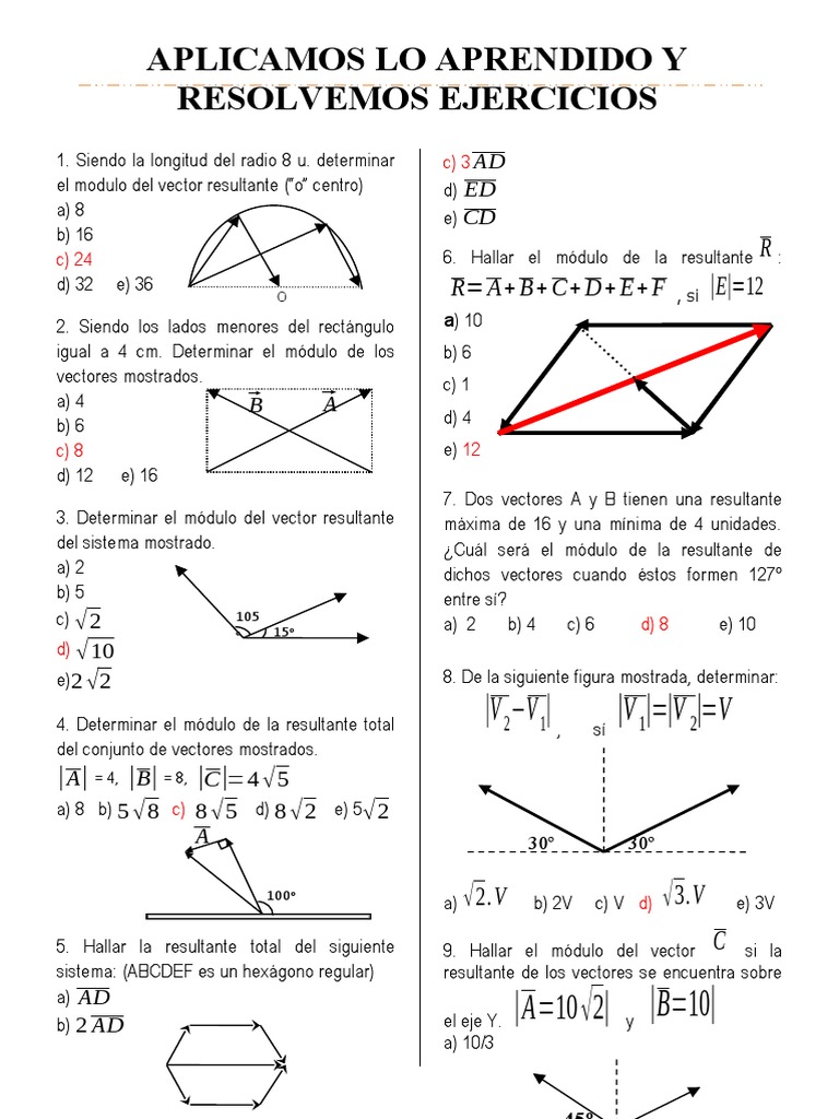 Resolución de ejercicios sobre vectores y cálculo de módulos y ...