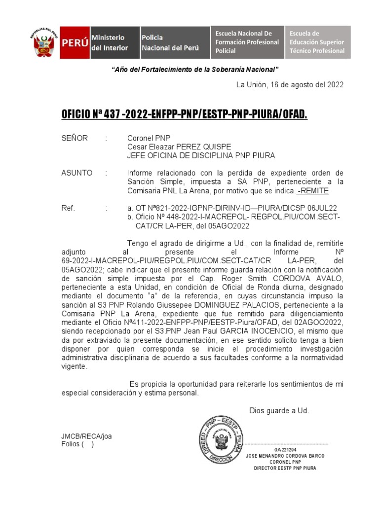 Oficio Sancion | PDF