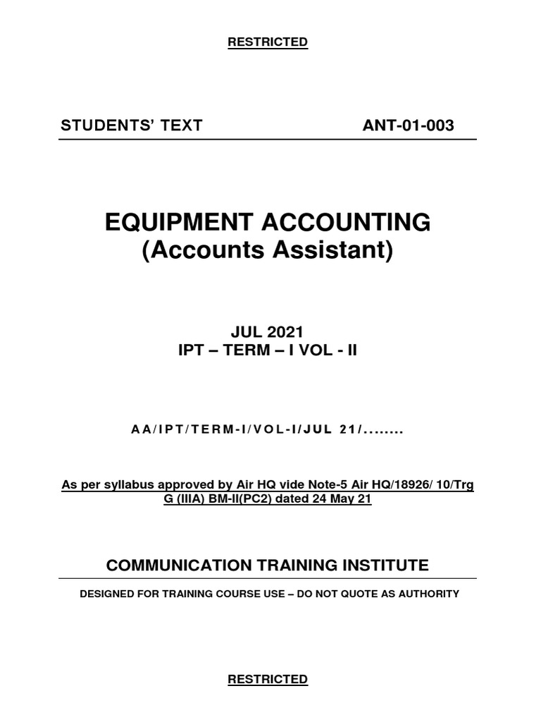 Equipment Accounting (Accounts Assistant) : Students' Text ANT-01-003 | PDF | Non Commissioned ...