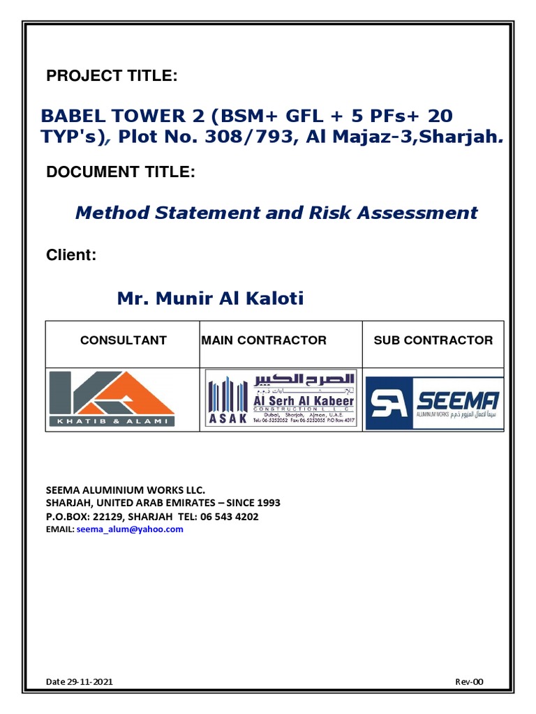 Method Statement & Risk Assessment - R0 | PDF | Window | Personal ...