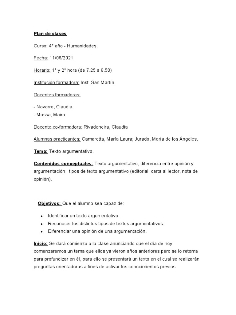 2 - Plan de Clases 11-06 | PDF | Argumento | Cognición
