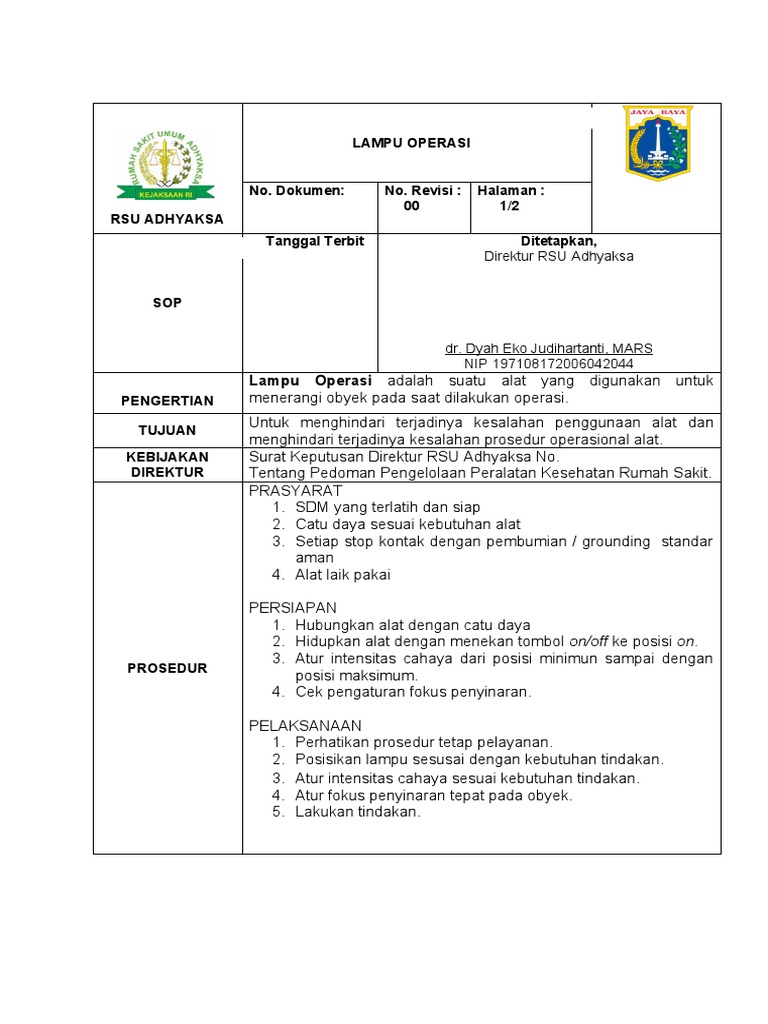 SPO Lampu Operasi | PDF