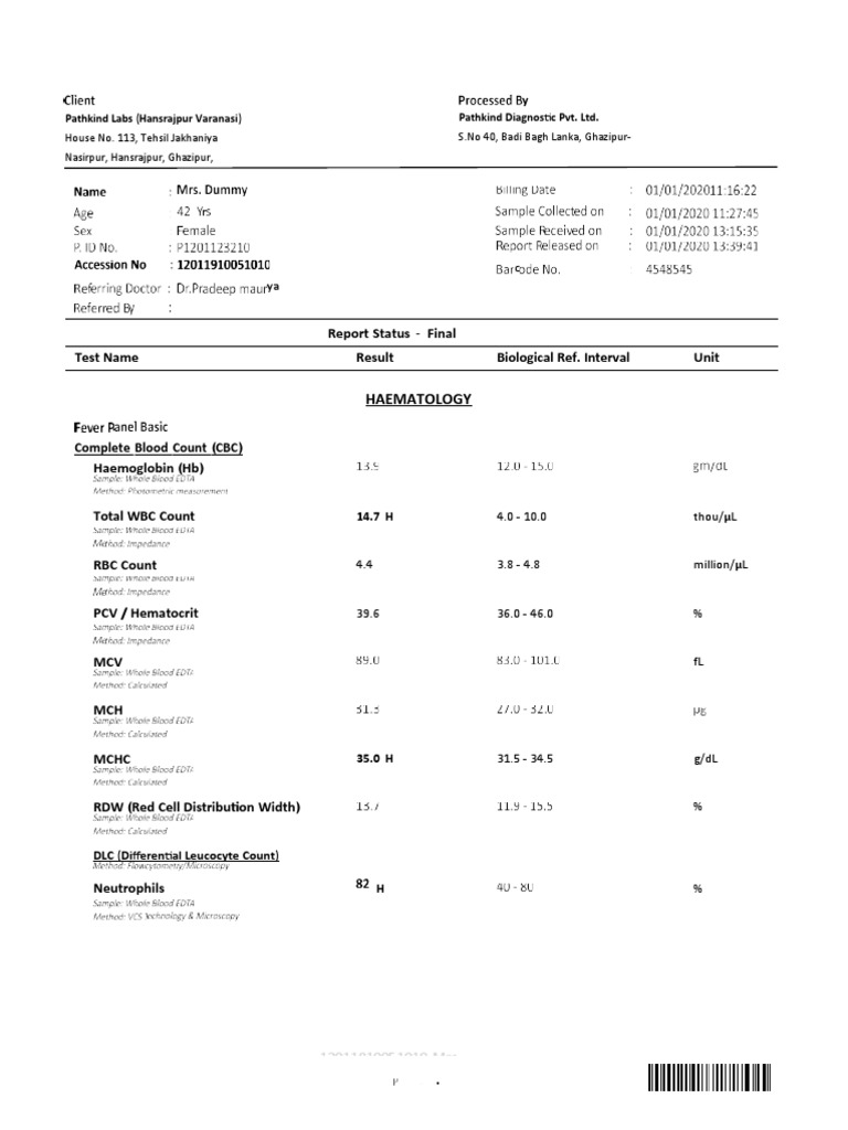 Pathkind Labs CBC Report Shows Abnormal Results | PDF | White Blood ...