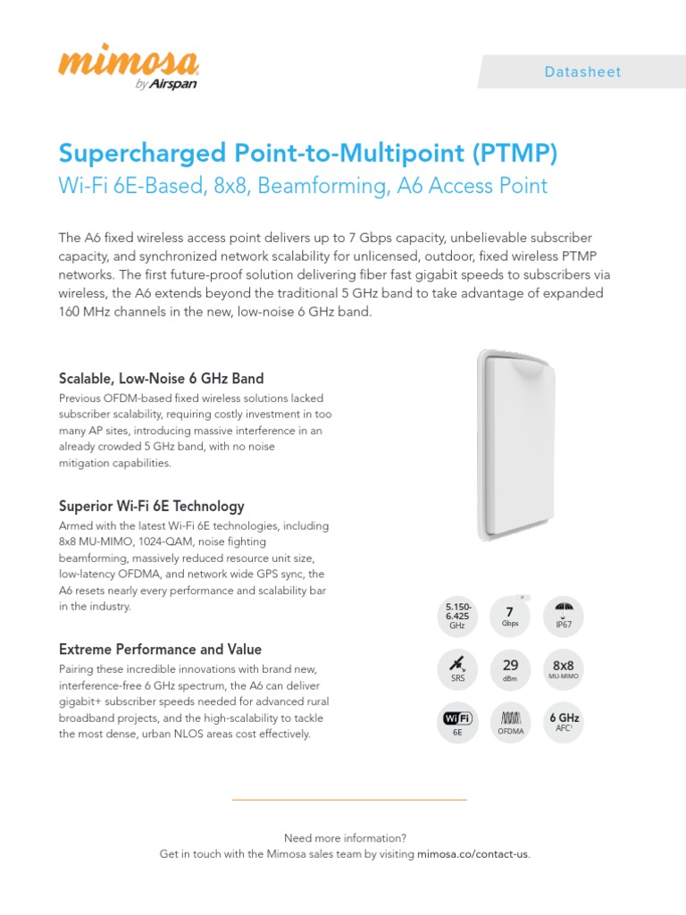 Supercharged Point-to-Multipoint (PTMP) : Wi-Fi 6E-Based, 8x8, Beamforming, A6 Access Point ...