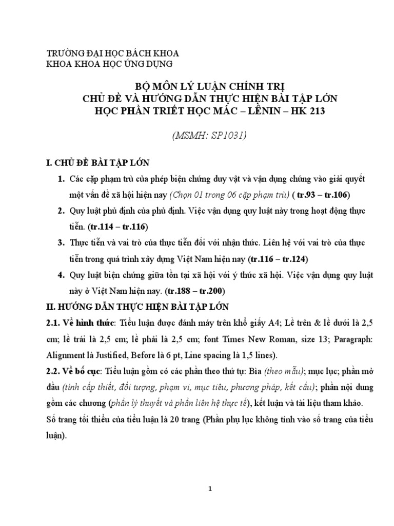 HK 213 - SP1031 - de Tai - Huong Dan Tieu Luan | PDF