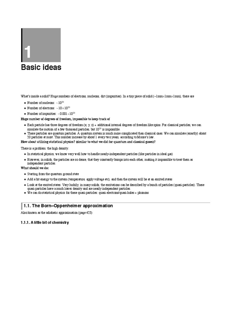 Basic Ideas: 1.1. The Born-Oppenheimer Approximation | PDF | Phonon ...