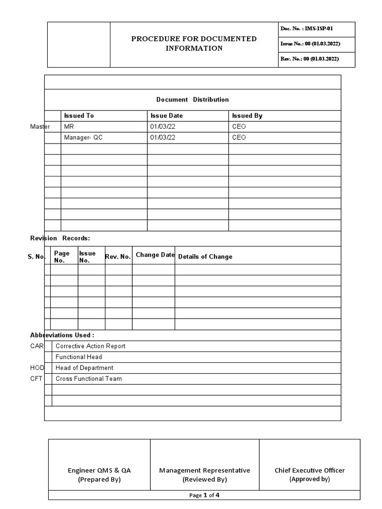 IMS-ISP-01 Rev 00 SOP For Documented Information | PDF | Specification ...
