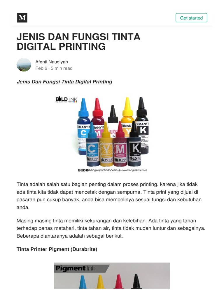Jenis Dan Fungsi Tinta Digital Printing | PDF