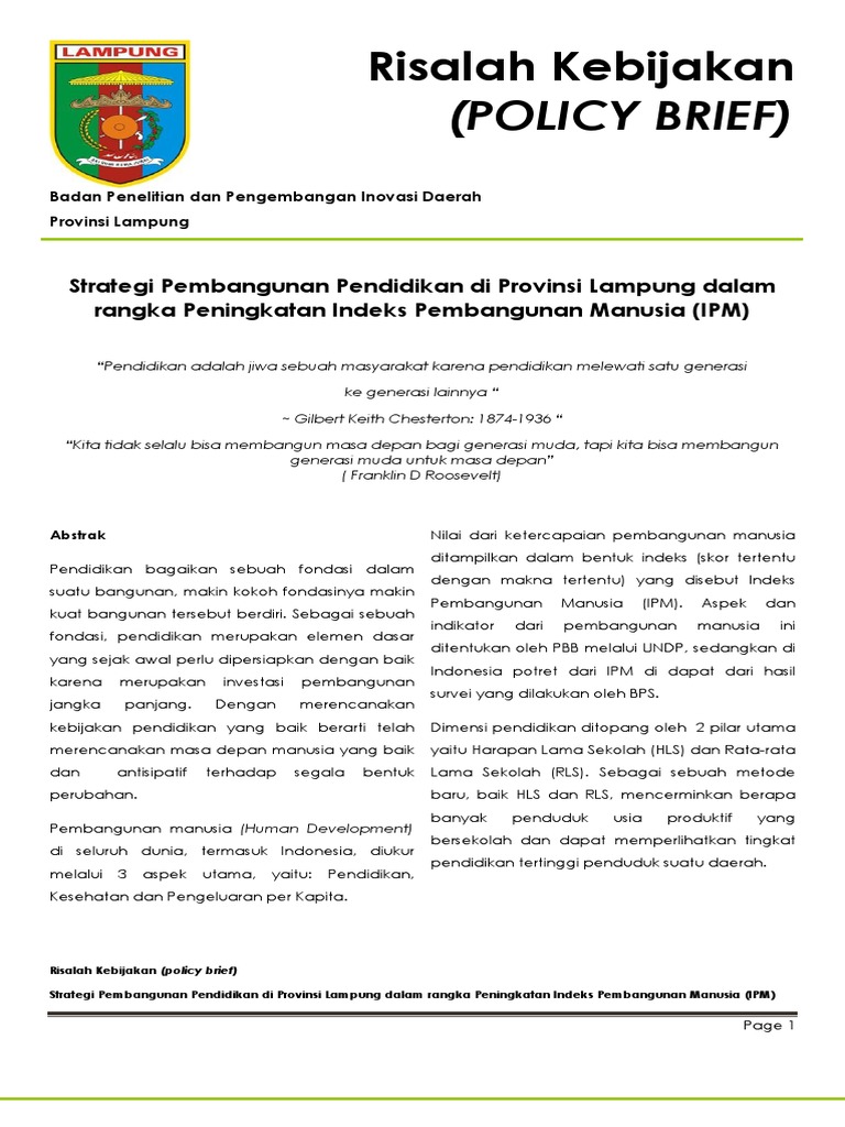 POLICY BRIEF - Pendidikan.final | PDF