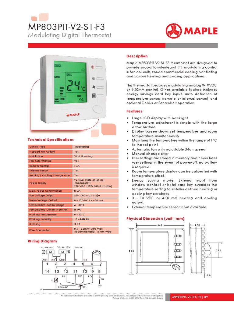 MP803PIT-V2-S1-F3: Modulating Digital Thermostat | PDF | Thermostat ...