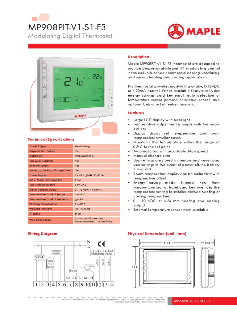 MP908PIT-V1-S1-F3: Modulating Digital Thermostat | Download Free PDF ...