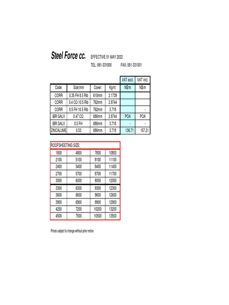 Steel Force Price List - May 2022 | PDF
