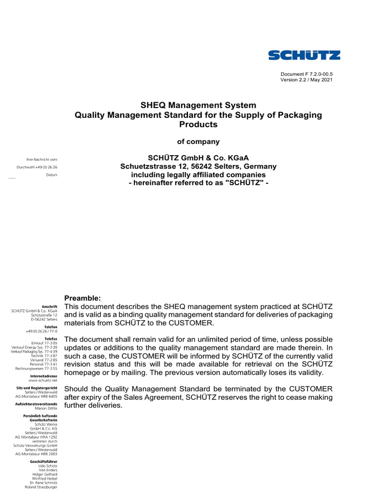 Schuetz Quality Management Standard en | Download Free PDF | Specification (Technical Standard ...