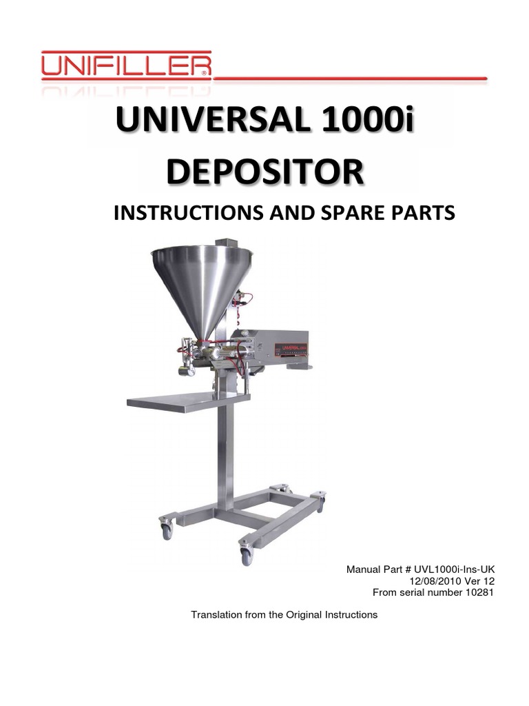 UNIVERSAL 1000i Depositor: Instructions and Spare Parts | PDF | Valve ...