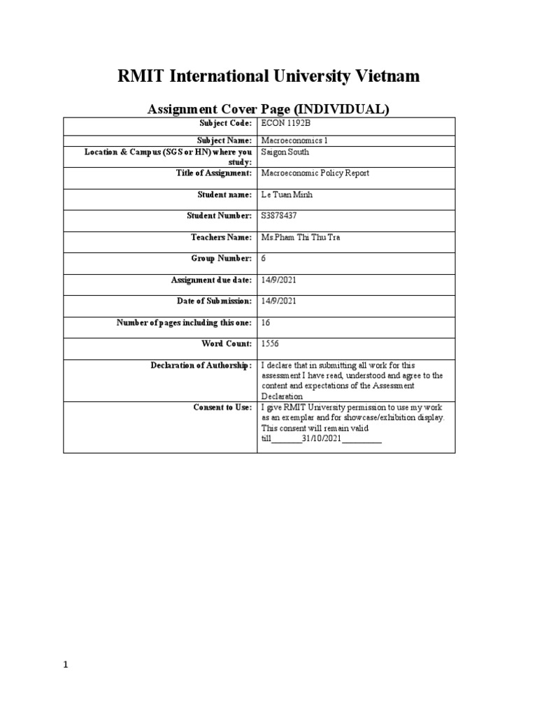 RMIT International University Vietnam: Assignment Cover Page ...