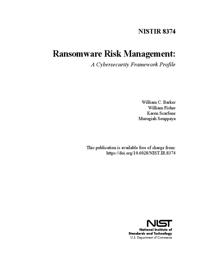 Ransomware Risk Management:: NISTIR 8374 | PDF | Security | Computer ...