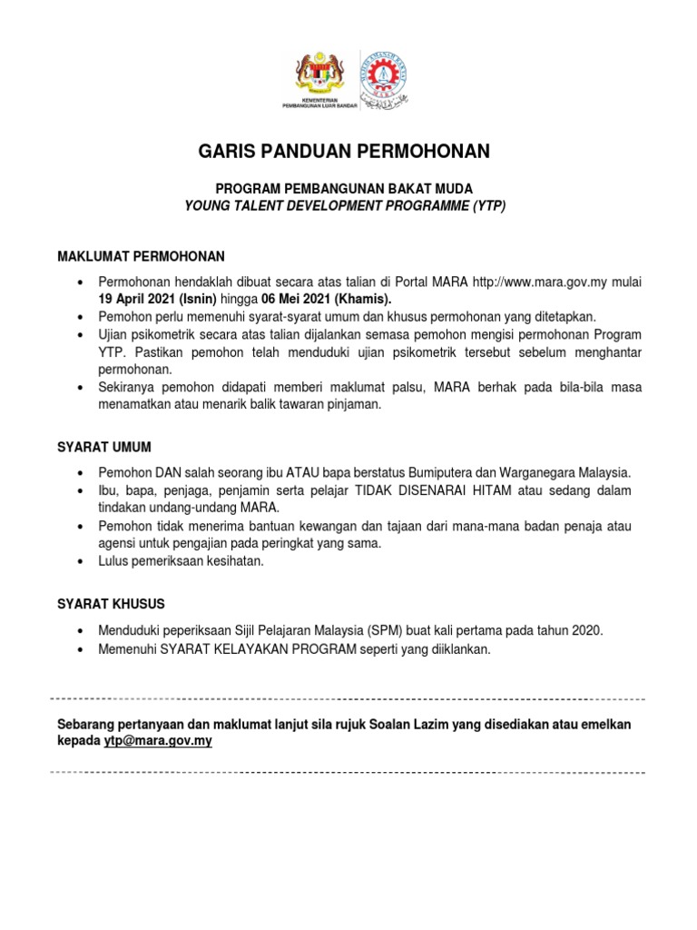 Permohonan Program YTP MARA 2021 | PDF | Pengelolaan Keuangan & Uang ...