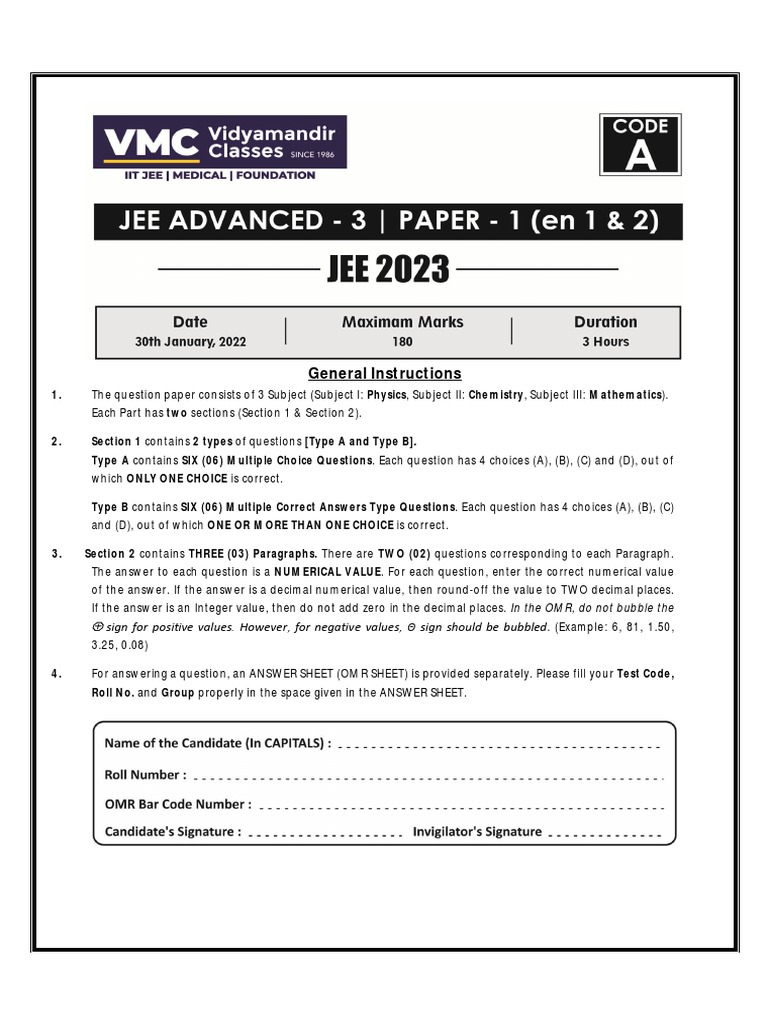 Jee Advanced 3 Paper 1 Pdf Collision Numbers