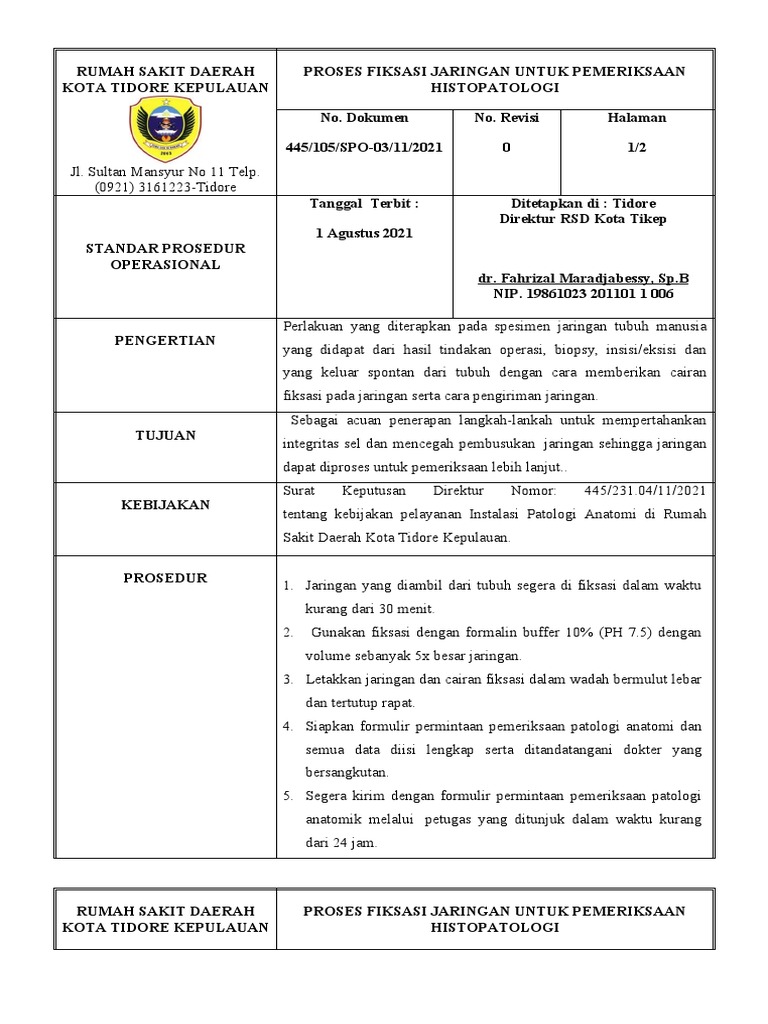 Prosedur Fiksasi Jaringan Patologi | PDF