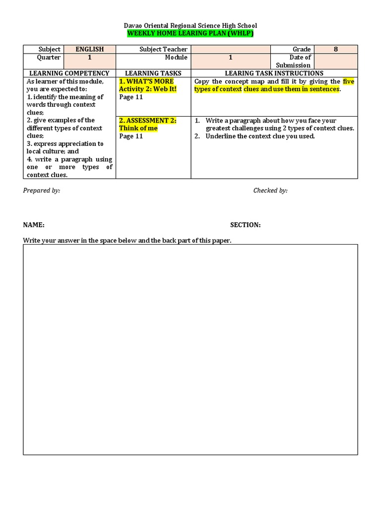 Grade 8 English Weekly Learning Plan | PDF
