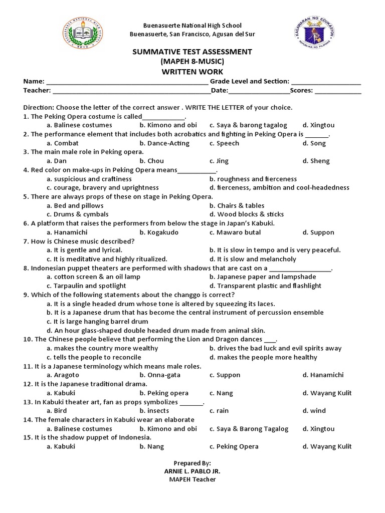 MAPEH 8 Summative Assessment | PDF | Performing Arts