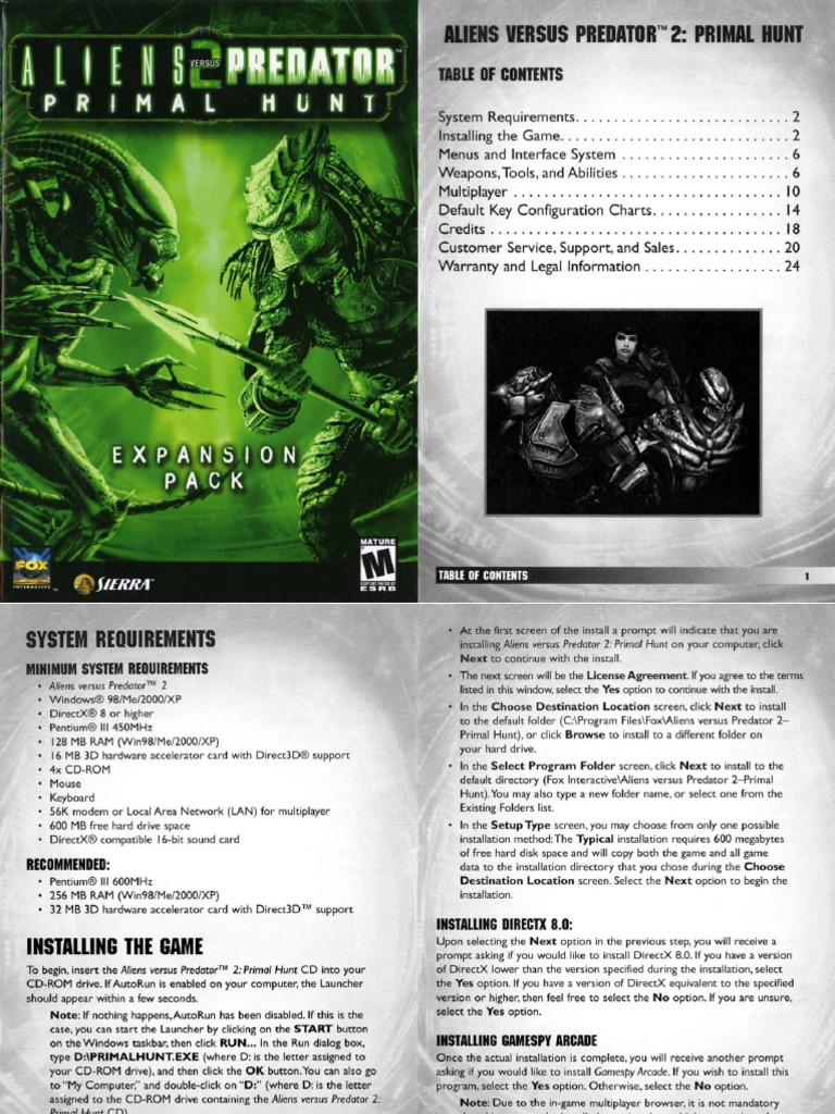 AvP2 Primal Hunt Manual | PDF