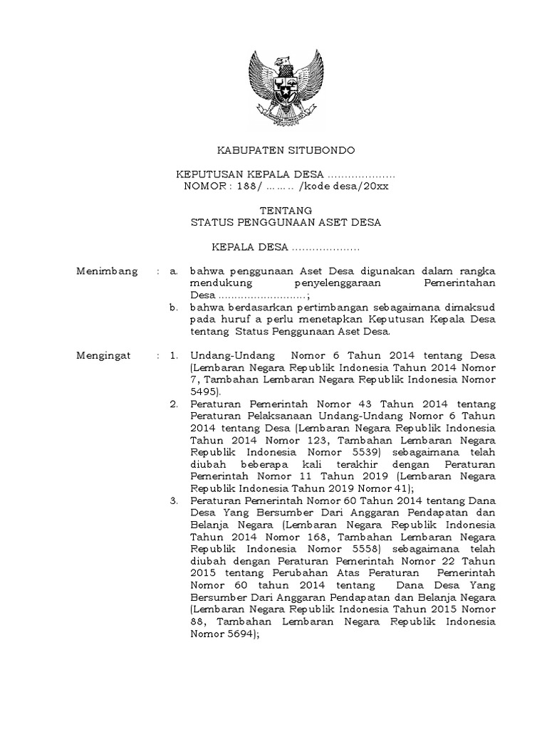 Draft SK Status Penggunaan Aset Desa | PDF