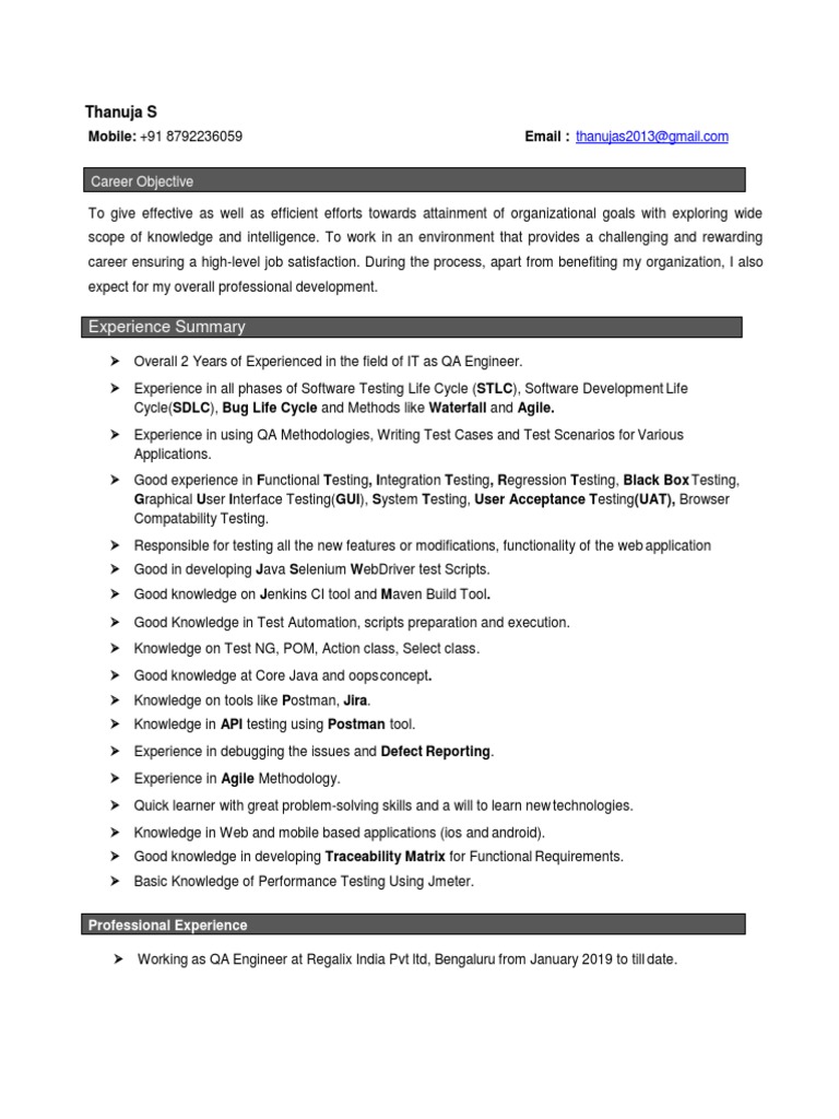 Thanuja Resume | PDF | Selenium (Software) | Software Testing
