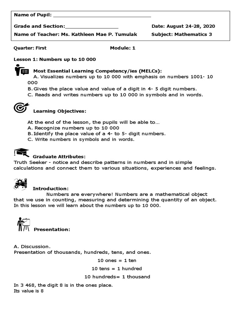 Math 3 1st Quarter Week 1 Lesson 1 | PDF | Numbers | Mathematics
