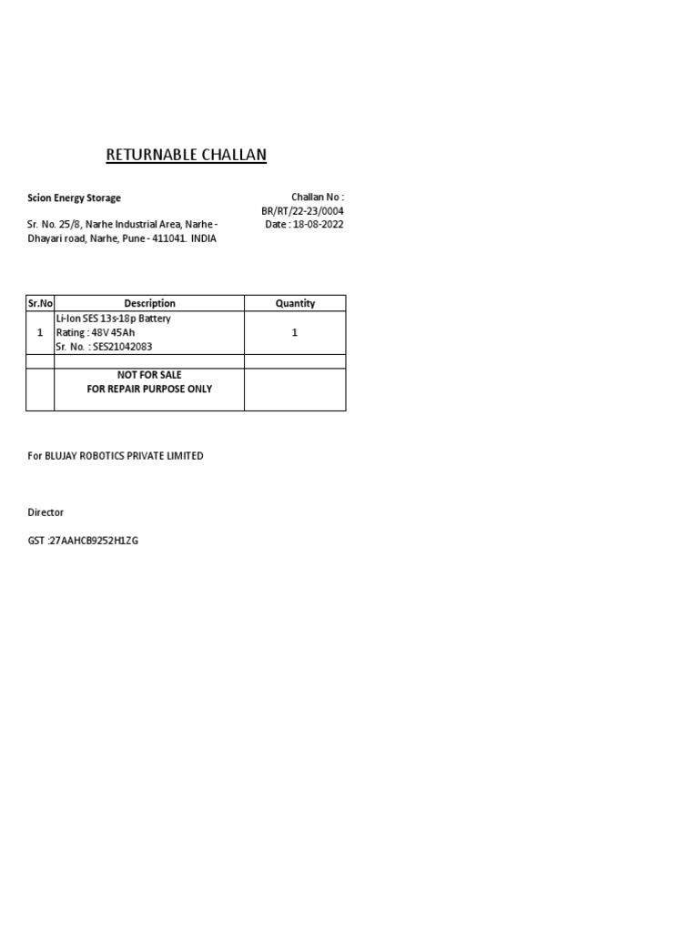 00 Returnable Challan Format | PDF