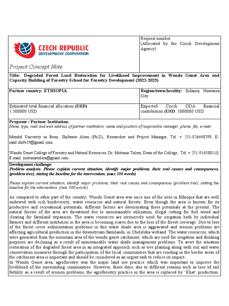 Project Concept Note - Wondo Genet Improved Version 24.6.2021 | PDF ...