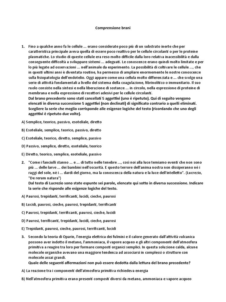 Esercizi Comprensione Brani | PDF