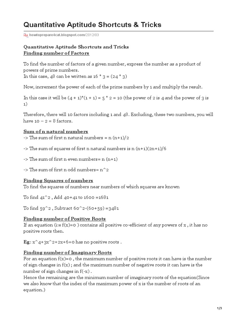 Quantitative Aptitude Shortcuts Amp Tricks | PDF | Numbers | Quadratic ...