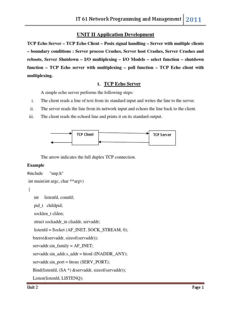 TCP Echo Server - Client with Signal Handling | PDF | Transmission Control Protocol | Network Socket